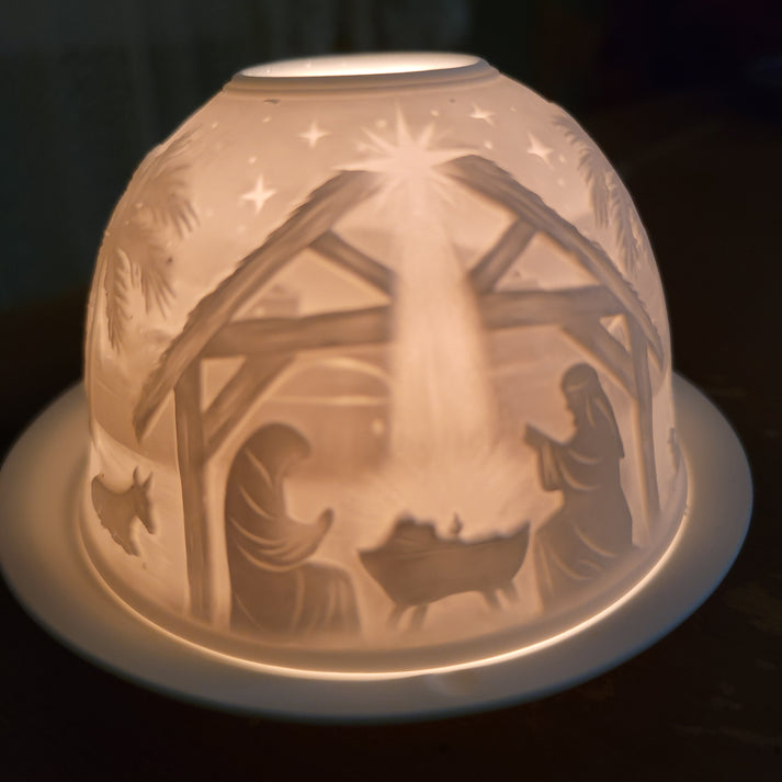 Nativity | Porcelain Dome Tea Light Luminary – Farm and Hive